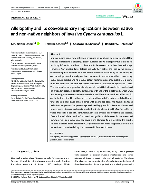 (PDF) Allelopathy and its coevolutionary implications between native and non‐native neighbors of ...