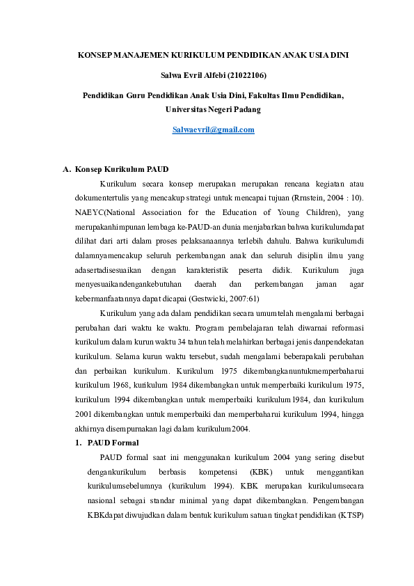 (PDF) KONSEP MANAJEMEN KURIKULUM PENDIDIKAN ANAK USIA DINI Salwa Evril Alfebi (21022106
