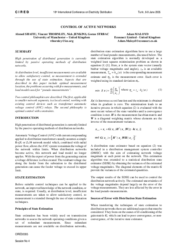 (PDF) Control of active networks