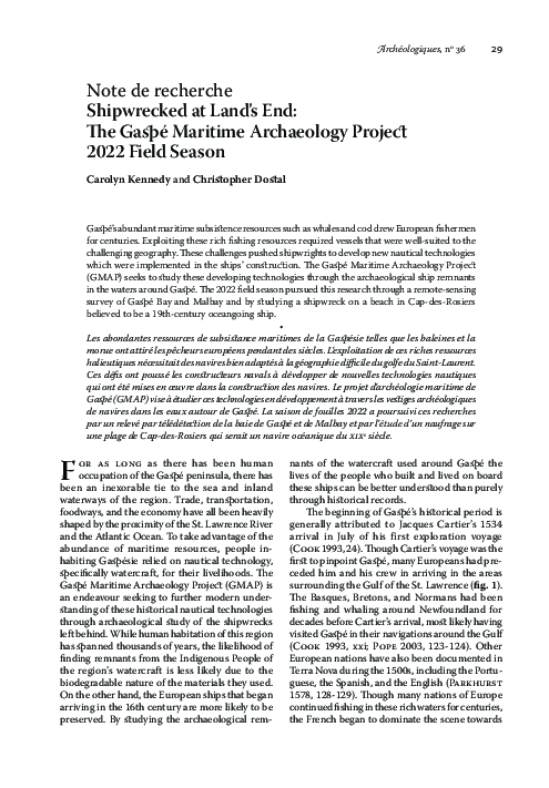 (PDF) Note de recherche Shipwrecked at Land's End: The Gaspé Maritime ...