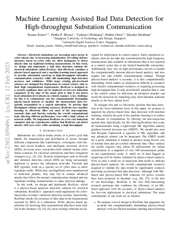 (PDF) Machine Learning Assisted Bad Data Detection for High-throughput Substation Communication ...