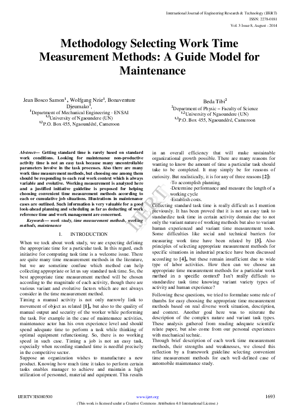(PDF) Methodology selecting work time measurement methods: a guide ...