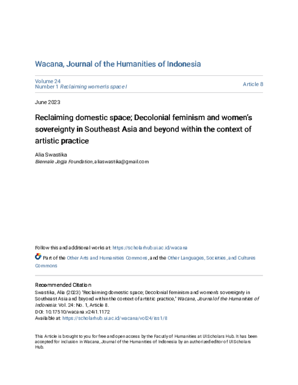 (PDF) Reclaiming domestic space; Decolonial feminism and women’s ...