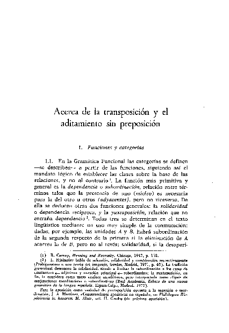 (PDF) Acerca de la transposición y el aditamento sin preposición