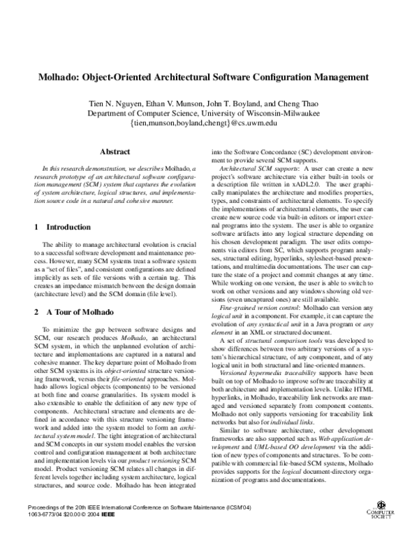 (PDF) Molhado: object-oriented architectural software configuration management
