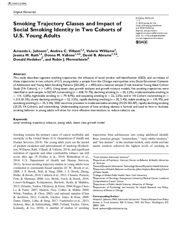 (PDF) Smoking Trajectory Classes and Impact of Social Smoking Identity ...