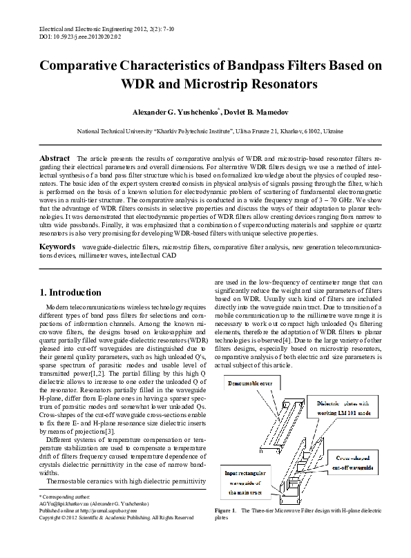 (PDF) Comparative Analysis of WDR and Microstrip Bandpass Filters