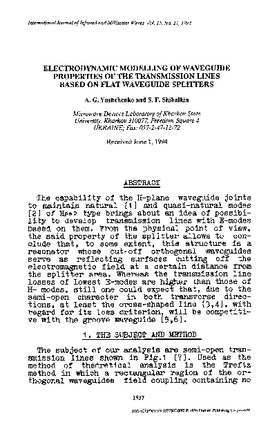 (PDF) Electrodynamic modelling of waveguide properties of the ...