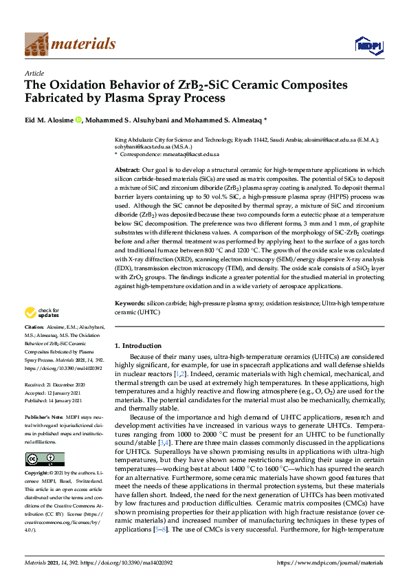 (PDF) The Oxidation Behavior of ZrB2-SiC Ceramic Composites Fabricated ...