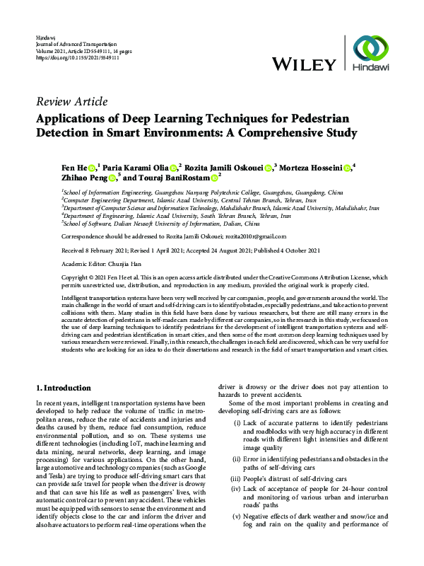 (PDF) Applications of Deep Learning Techniques for Pedestrian Detection ...