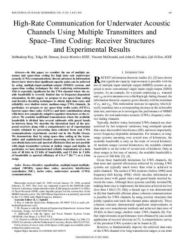 (PDF) High-Rate Communication for Underwater Acoustic Channels Using ...