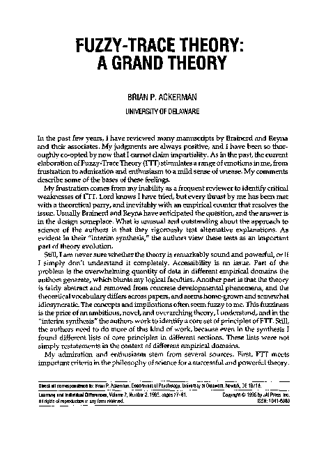 (PDF) Fuzzy-trace theory: A grand theory