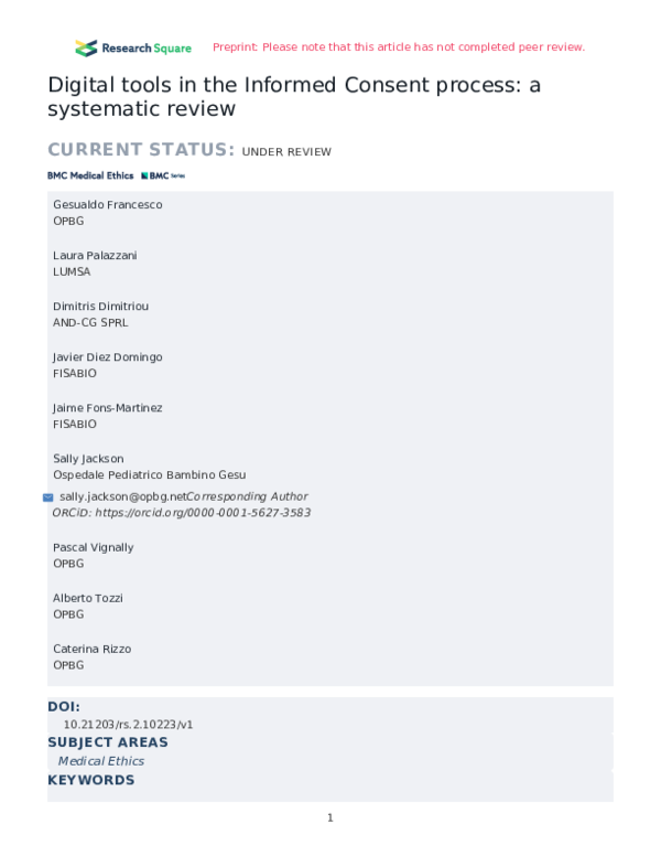 (PDF) Digital tools in the Informed Consent process: a systematic review
