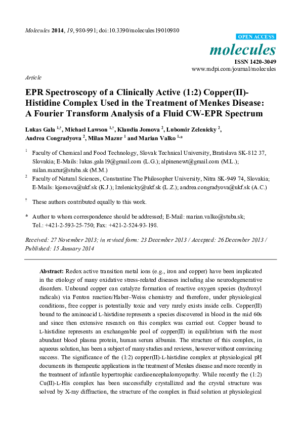 (PDF) Article EPR Spectroscopy of a Clinically Active (1:2) Copper(II ...