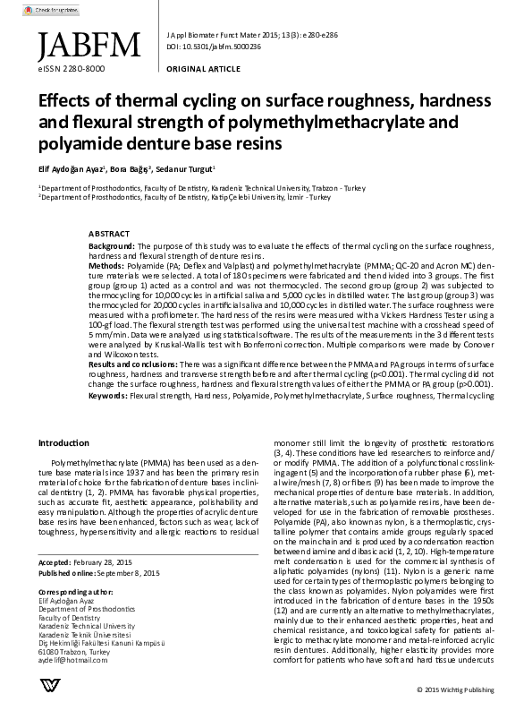 (PDF) Effects of Thermal Cycling on Surface Roughness, Hardness and Flexural Strength of ...
