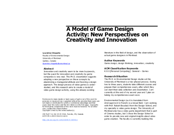 (PDF) A model of game design activity | Laureline Chiapello - Academia.edu