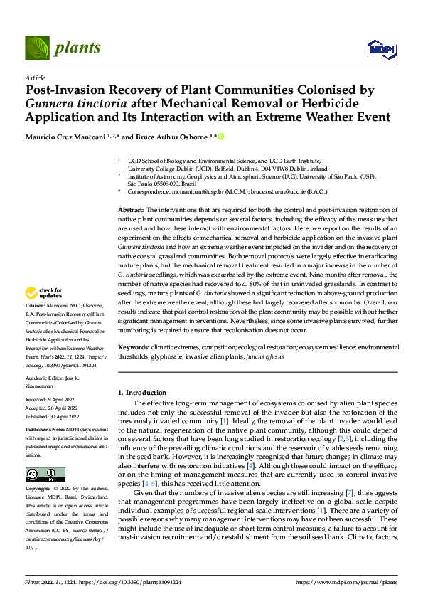 (PDF) Post-Invasion Recovery of Plant Communities Colonised by Gunnera ...