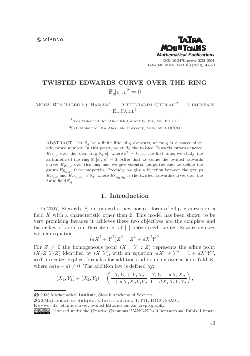 (PDF) Twisted Edwards Curve Over the Ring