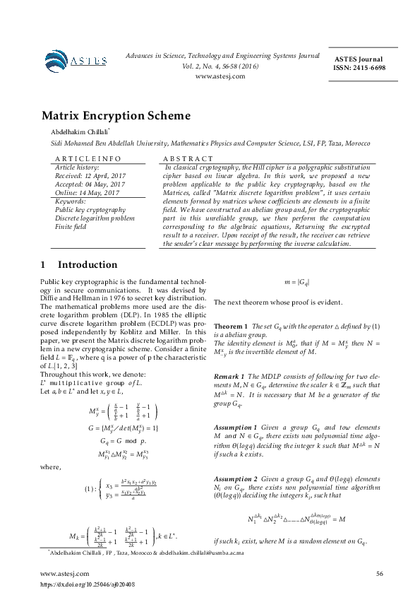 (PDF) Matrix Encryption Scheme