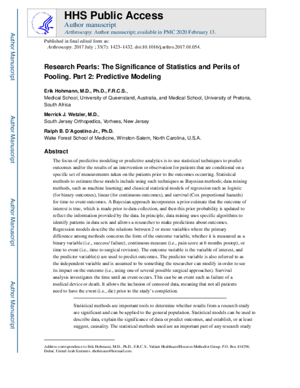 (PDF) Research Pearls: The Significance of Statistics and Perils of ...