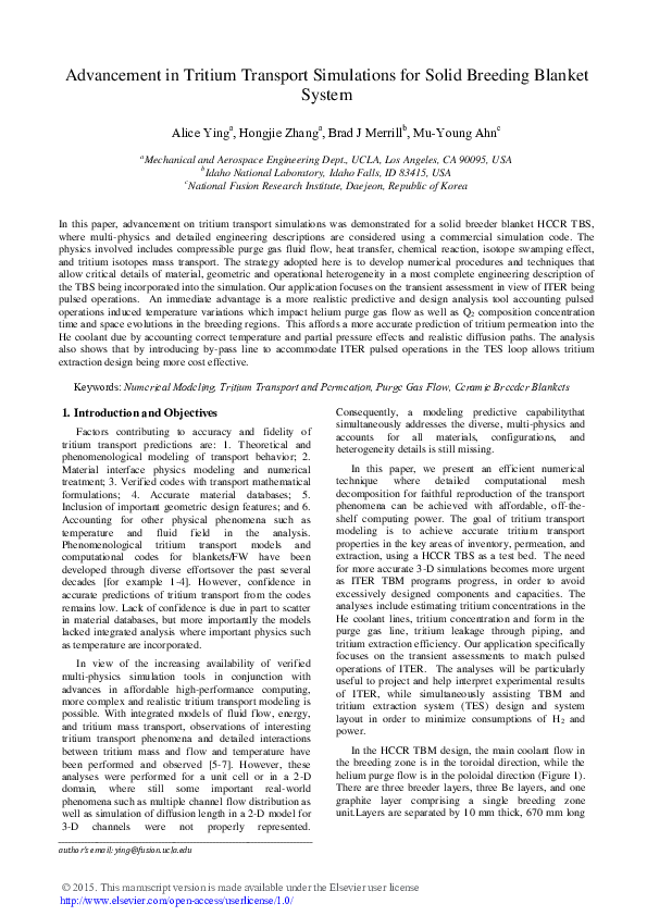 Pdf Advancement In Tritium Transport Simulations For Solid Breeding Blanket System Brad 