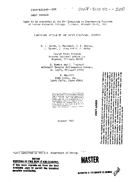 (PDF) Conceptual design of the INTOR first-wall system