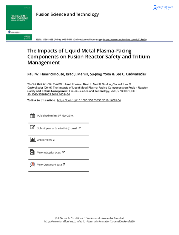 (PDF) The Impacts of Liquid Metal Plasma-Facing Components on Fusion Reactor Safety and Tritium ...