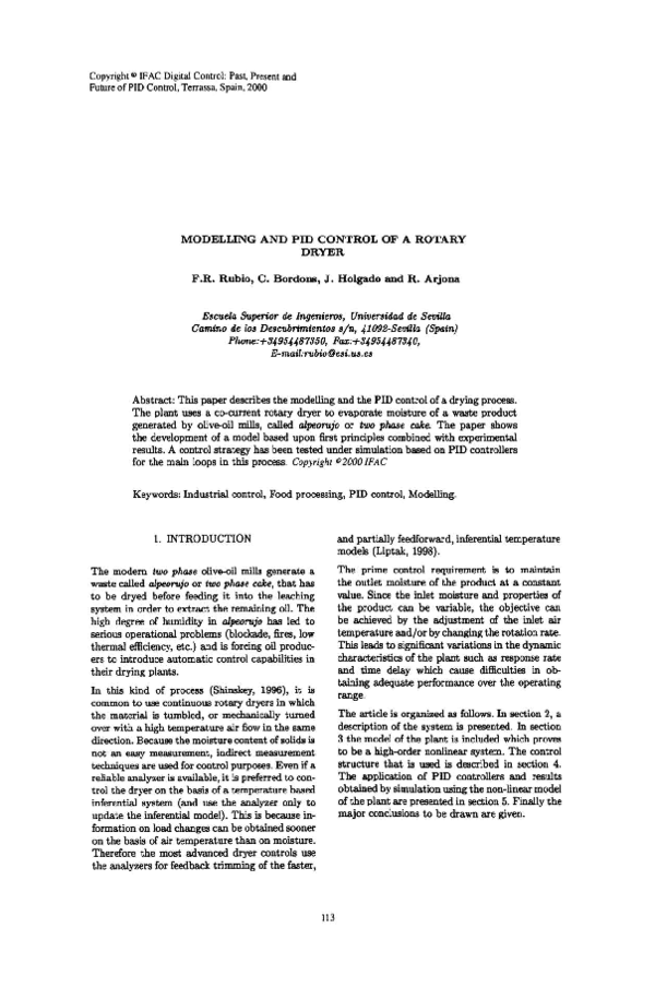(PDF) Modelling and PID Control of a Rotary Dryer