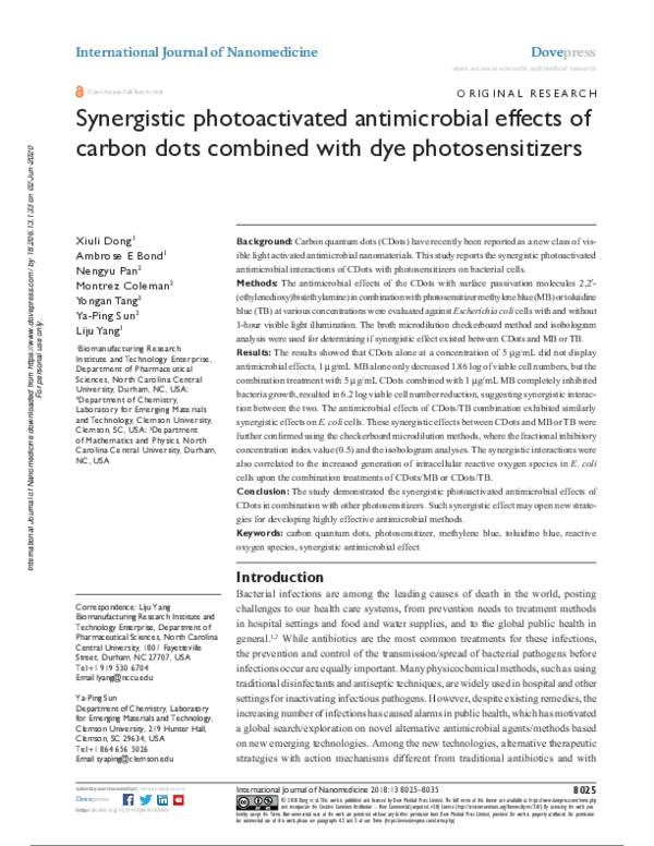 (PDF) Synergistic photoactivated antimicrobial effects of carbon dots ...