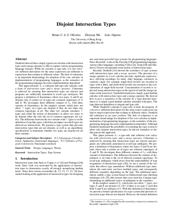 (PDF) Disjoint intersection types