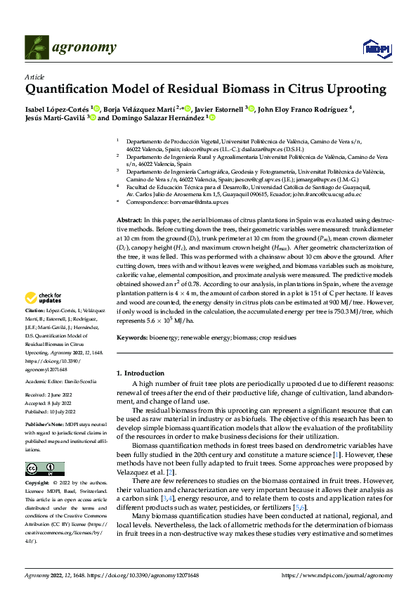 (PDF) Quantification Model of Residual Biomass in Citrus Uprooting