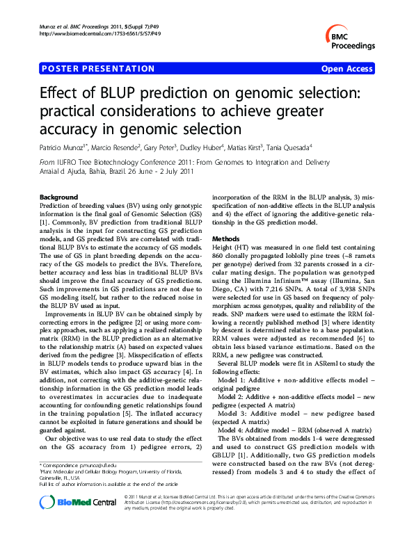 (PDF) Effect of BLUP prediction on genomic selection: practical ...