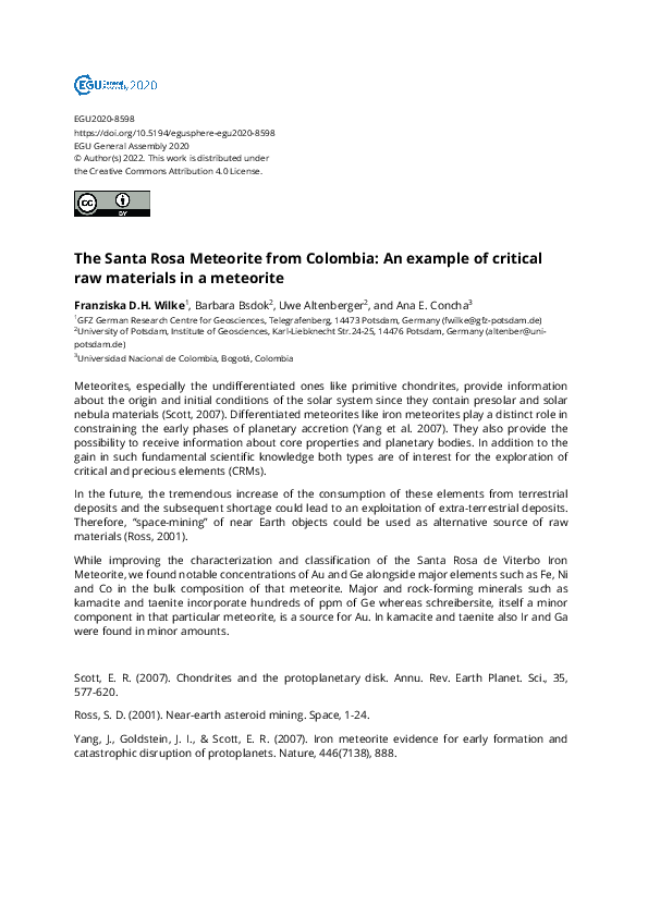 (PDF) The Santa Rosa Meteorite from Colombia: An example of critical ...
