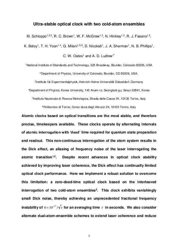 (PDF) Ultrastable optical clock with two cold-atom ensembles