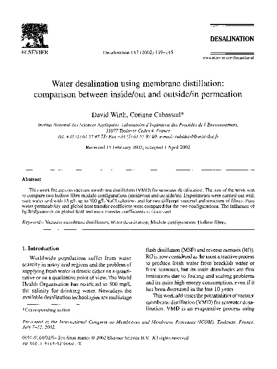 (PDF) Water desalination using membrane distillation: comparison ...