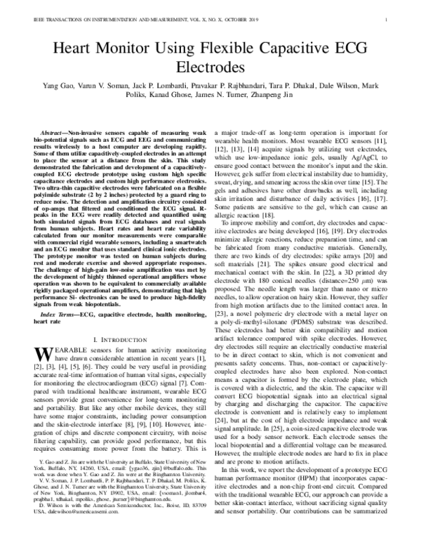 (PDF) Heart Monitor Using Flexible Capacitive ECG Electrodes