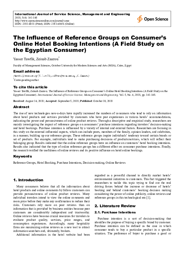 (PDF) The Influence of Reference Groups on Consumer’s Online Hotel Booking Intentions (A Field ...