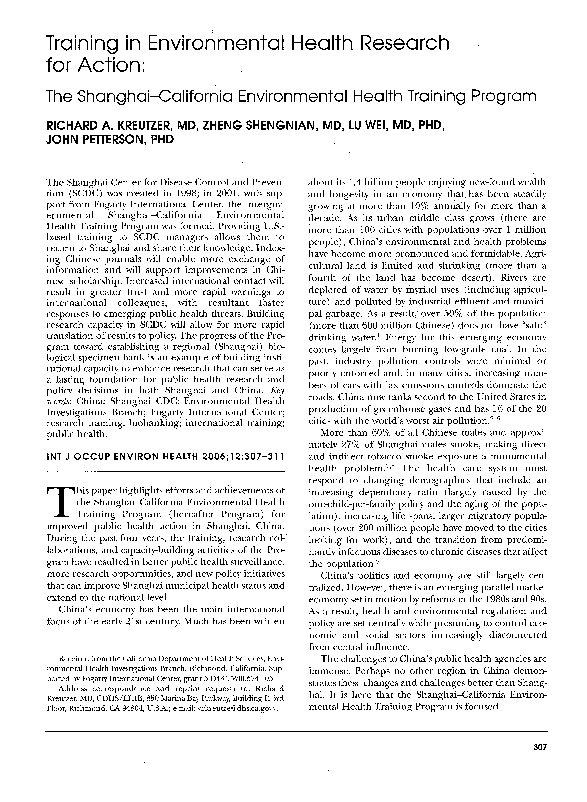 (PDF) Training in Environmental Health Research for Action: The ...