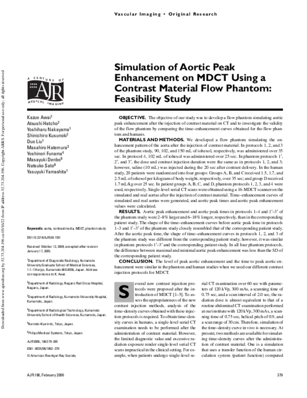 (PDF) Simulation of Aortic Peak Enhancement on MDCT Using a Contrast ...