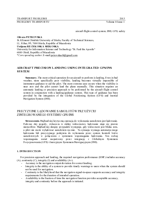 (PDF) Aircraft precision landing using integrated GPS/INS system