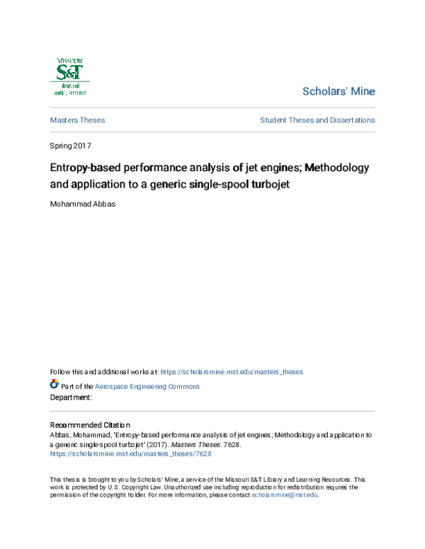 (PDF) Entropy-based performance analysis of jet engines; Methodology and application to a ...