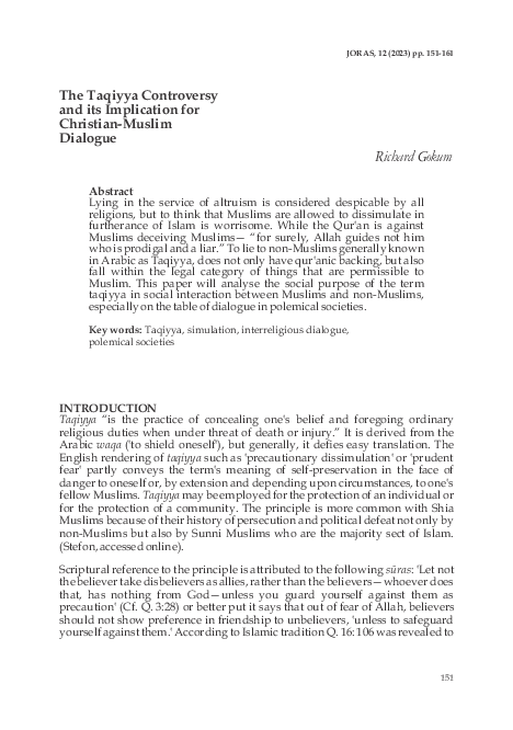 (PDF) The Taqiyya Controversy and its Implication for Christian-Muslim ...