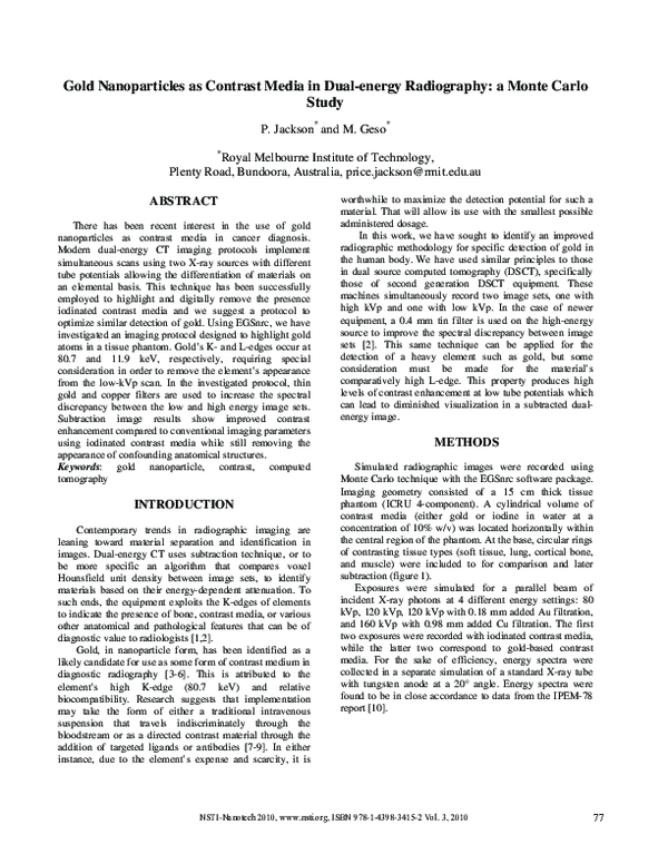 (PDF) Gold Nanoparticles as contrast media in dual-energy radiography ...