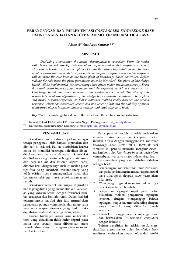 (PDF) Perancangan dan Implementasi Controller Knowledge Base pada Pengendalian Kecepatan Motor ...