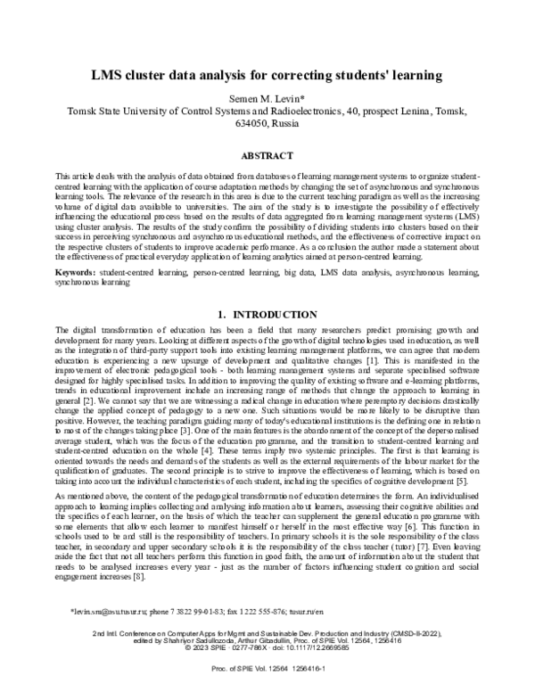 (PDF) LMS cluster data analysis for correcting students' learning