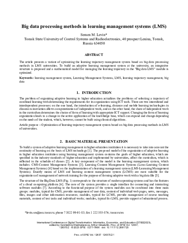 (PDF) Big data processing methods in learning management systems (LMS