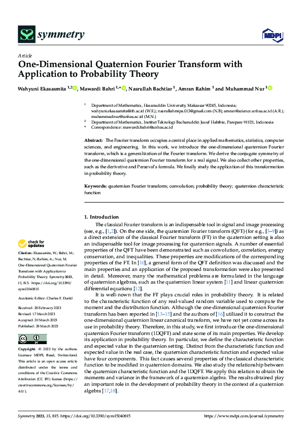 (PDF) One-Dimensional Quaternion Fourier Transform with Application to ...