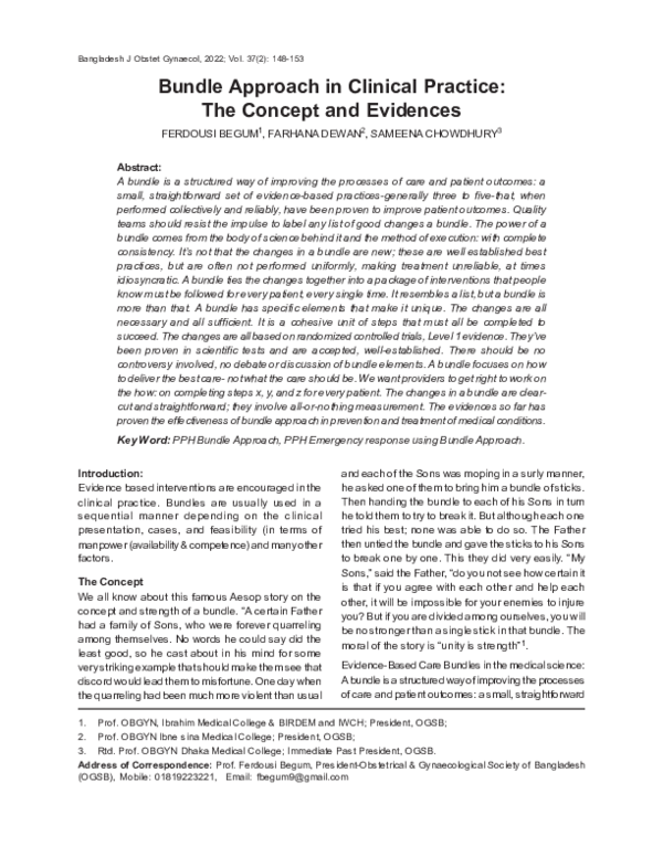 (PDF) Bundle Approach in Clinical Practice: The Concept and Evidences