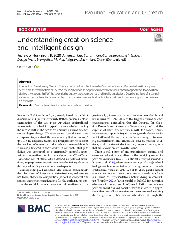 (PDF) Understanding creation science and intelligent design | Glenn ...
