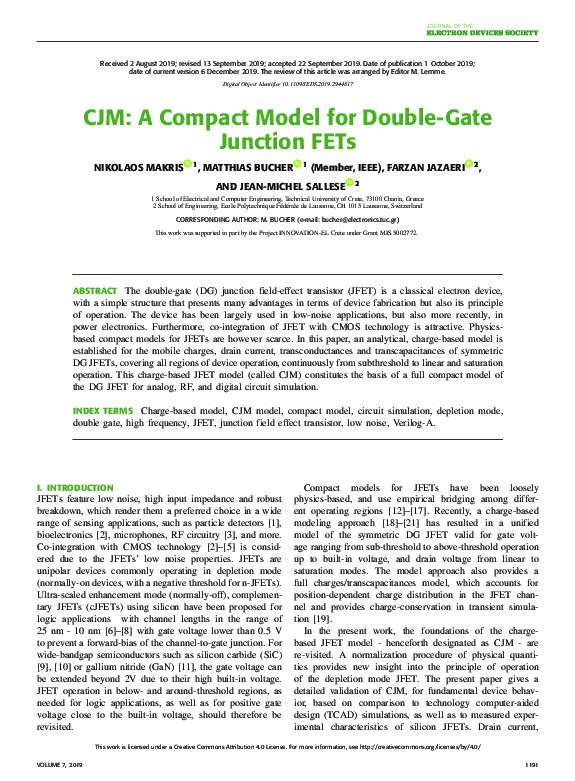(PDF) CJM: A Compact Model for Double-Gate Junction FETs